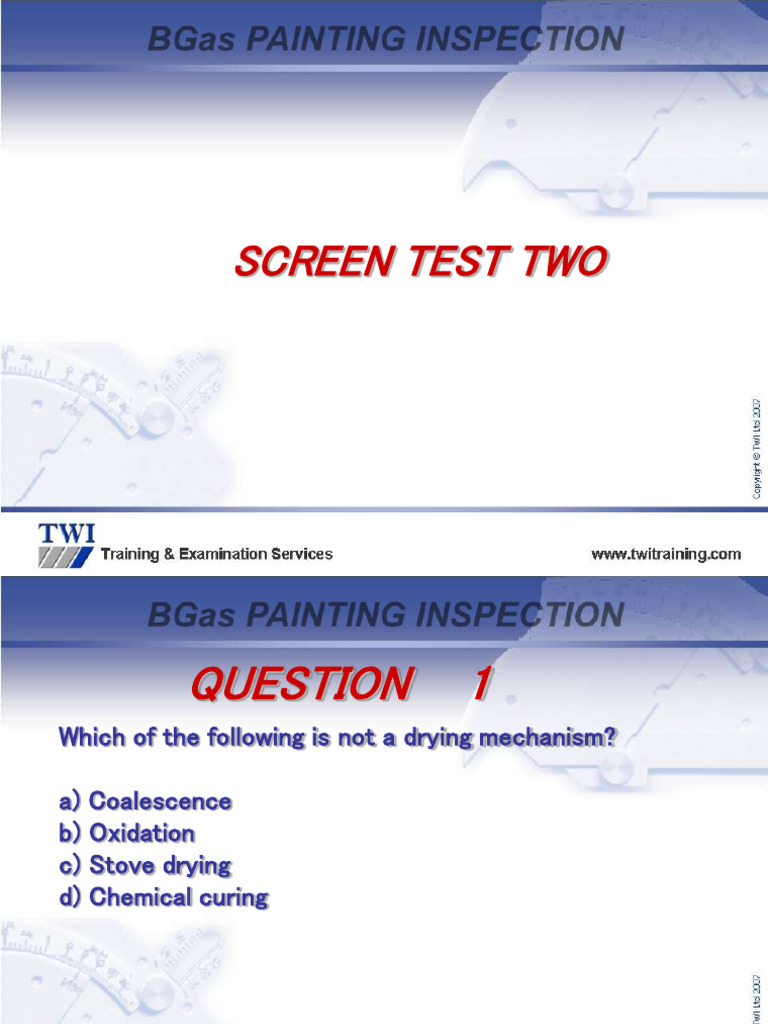 BGas Painting Inspection Quiz Answers | PDF | Rust | Bronze