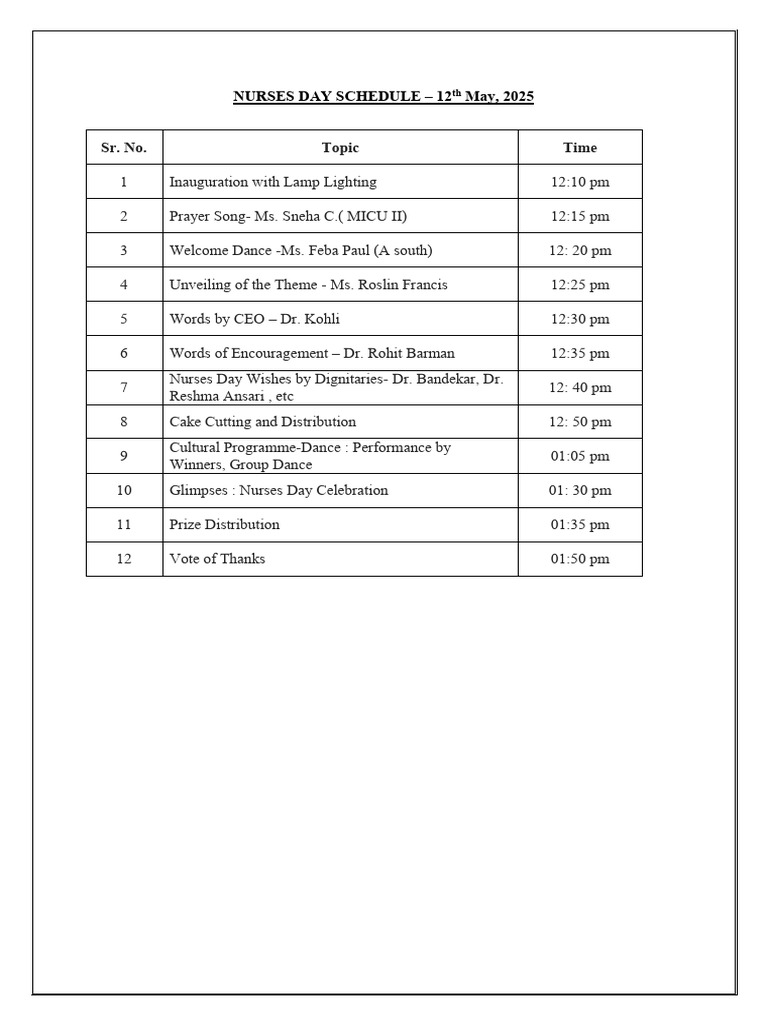 Nurses Day Celebration Schedule 2025 | PDF