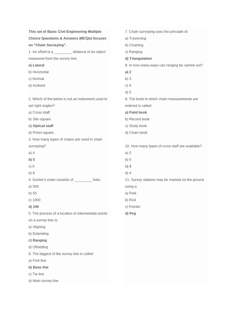 Civil Engineering MCQs: Surveying Techniques | PDF | Surveying | Compass