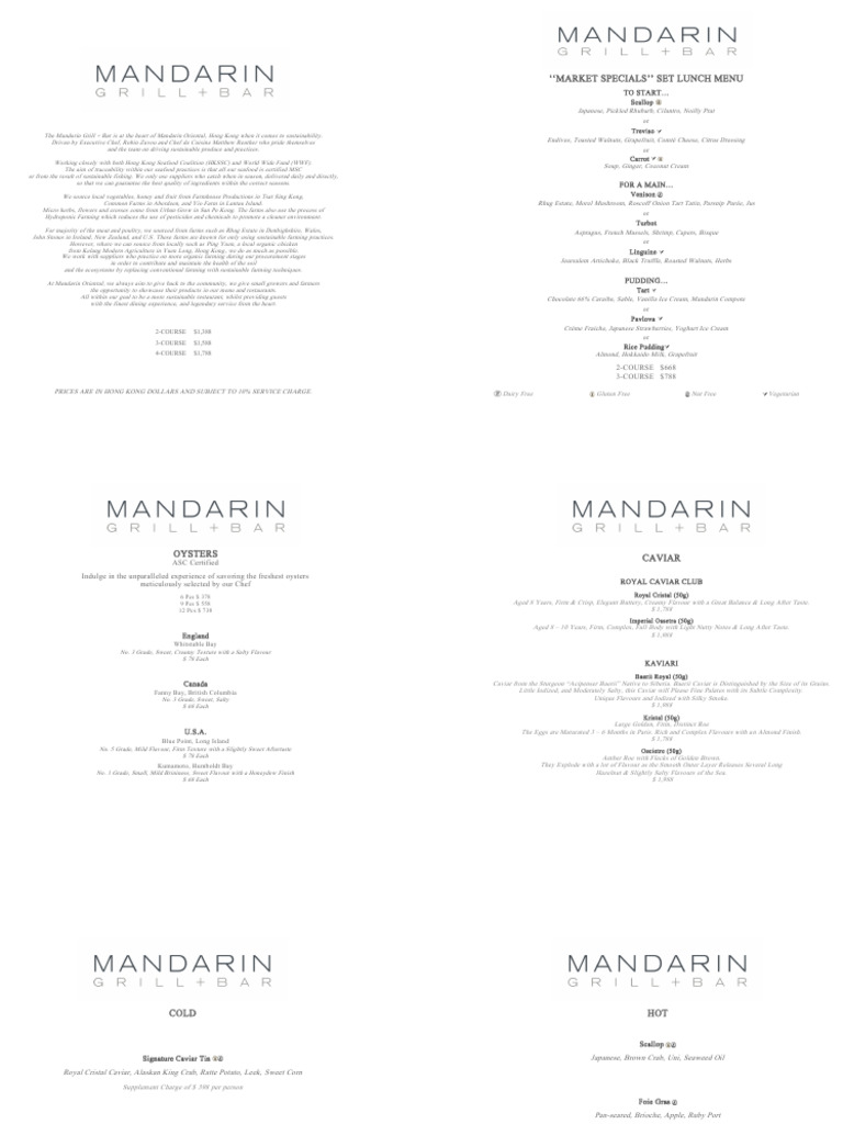 Mandarin Grill Lunch Menu Highlights | PDF | French Cuisine | Pickling