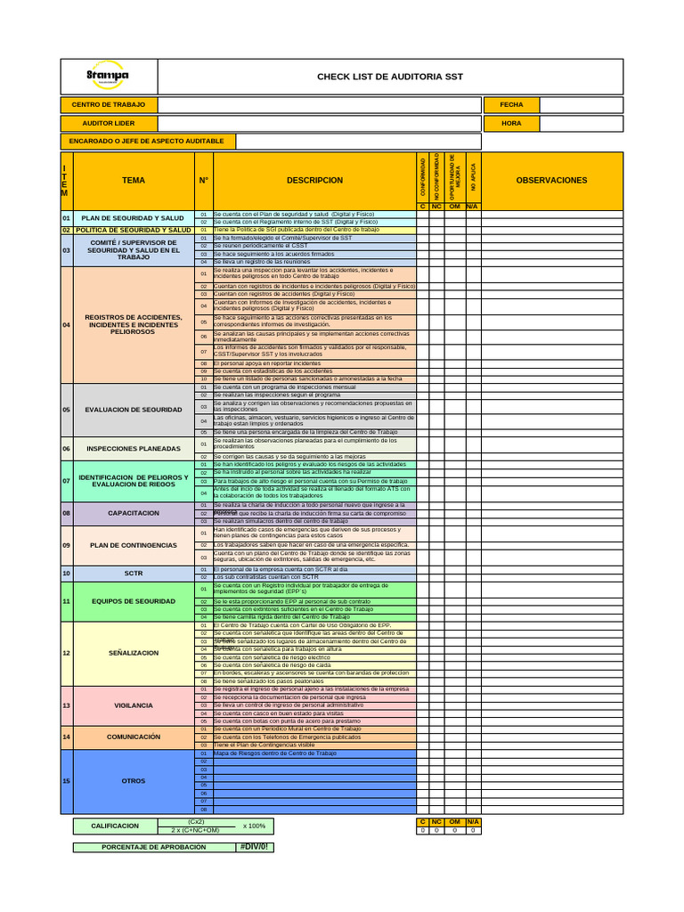 Check List de Auditoria SST Ver. 01 | PDF | Auditoría