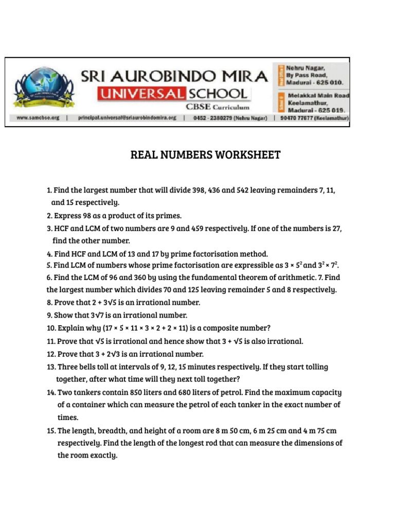 Grade-10-Real Numbers Worksheet | PDF | Numbers | Length