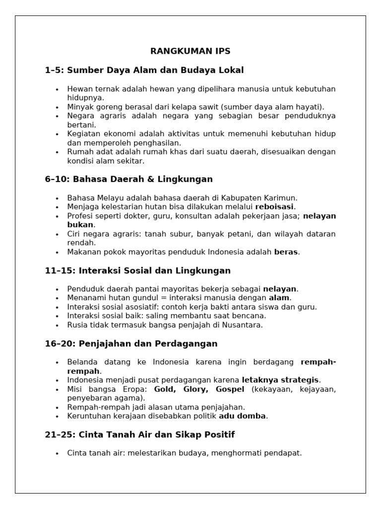 Rangkuman Ips Persiapan Us 2025 | PDF