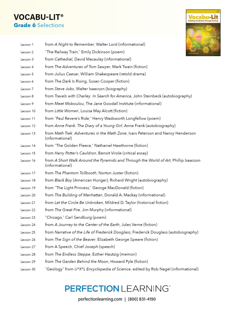 Grade 6-9 Literature Selections Guide | PDF