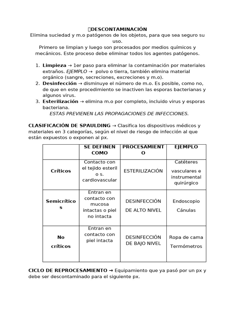 Descontaminacion, Desinfeccion y Esterilizacion. Resu | PDF | Esterilización (Microbiología) | Agua