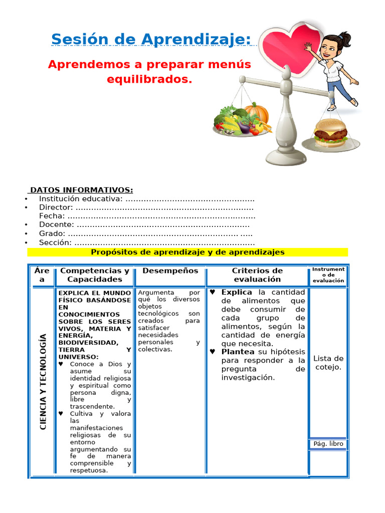 Sesion de C y T Menus Equilibrados | PDF | Fruta | Alimentos