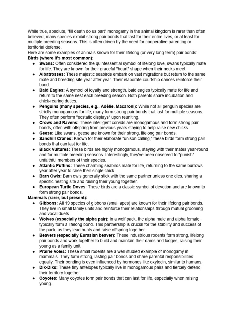 Lifelong Monogamous Animal Bonds | PDF | Birds | Pack (Canine)