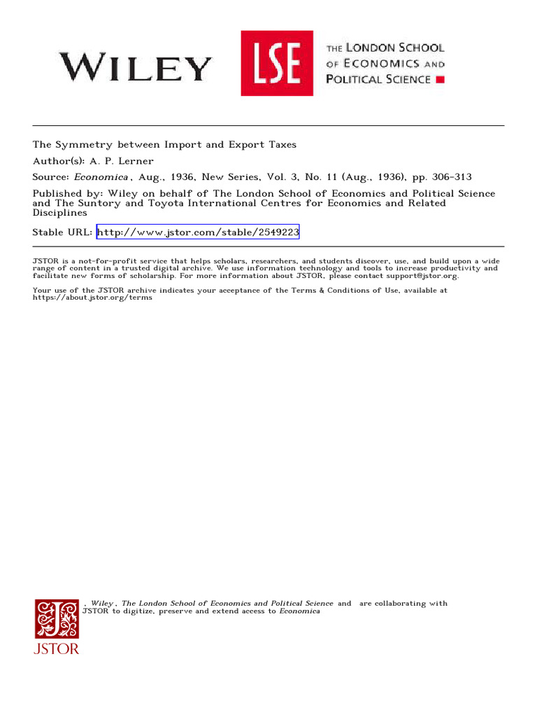 Lerner's Import-Export Tax Symmetry | PDF | Elasticity (Economics) | Taxes