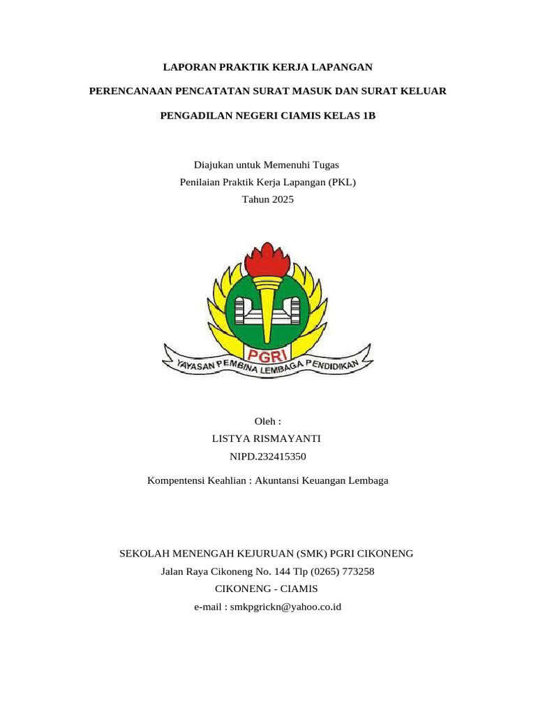 Laporan PKL Pengadilan Negeri Ciamis 2025 | PDF