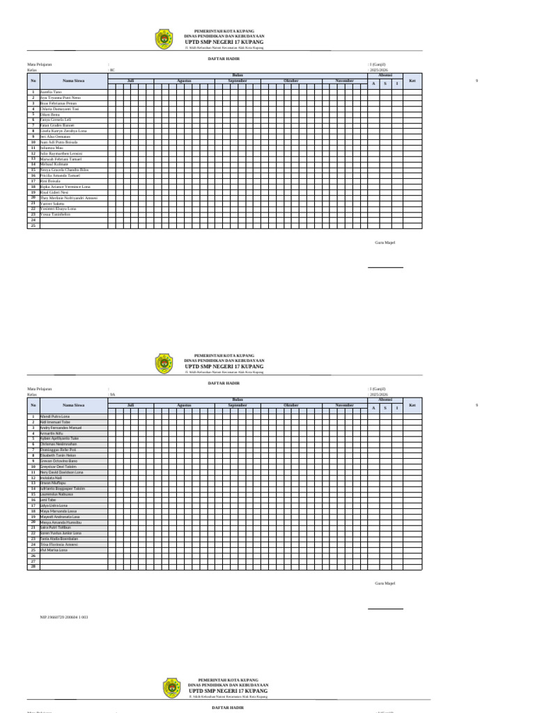 Daftar Hadir Siswa 2025-2026 - 113156 | PDF