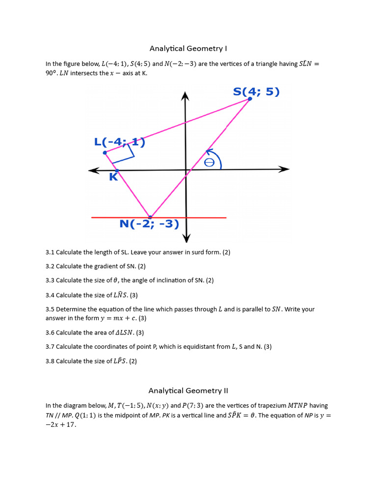 Analytical Geometry Grade 11 Worksheets | PDF