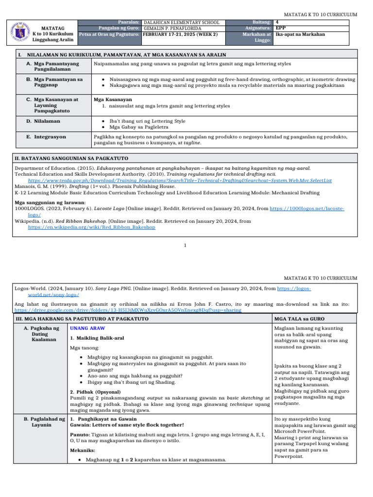 DLL Matatag - Epp 4 q4 w2 | PDF