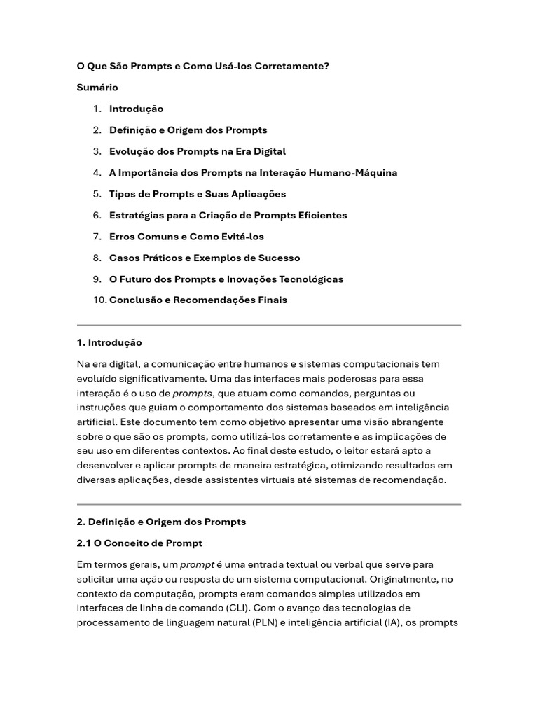 O Que São Prompts e Como Usá-los Corretamente.docx | PDF | Inteligência ...