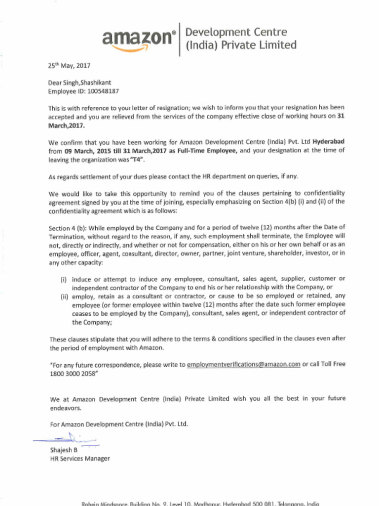 Amazon Relieving Letter | PDF