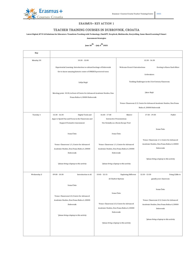 Course Schedule - Latest Digital, ICT & AI Solutions For Educators - 30 ...