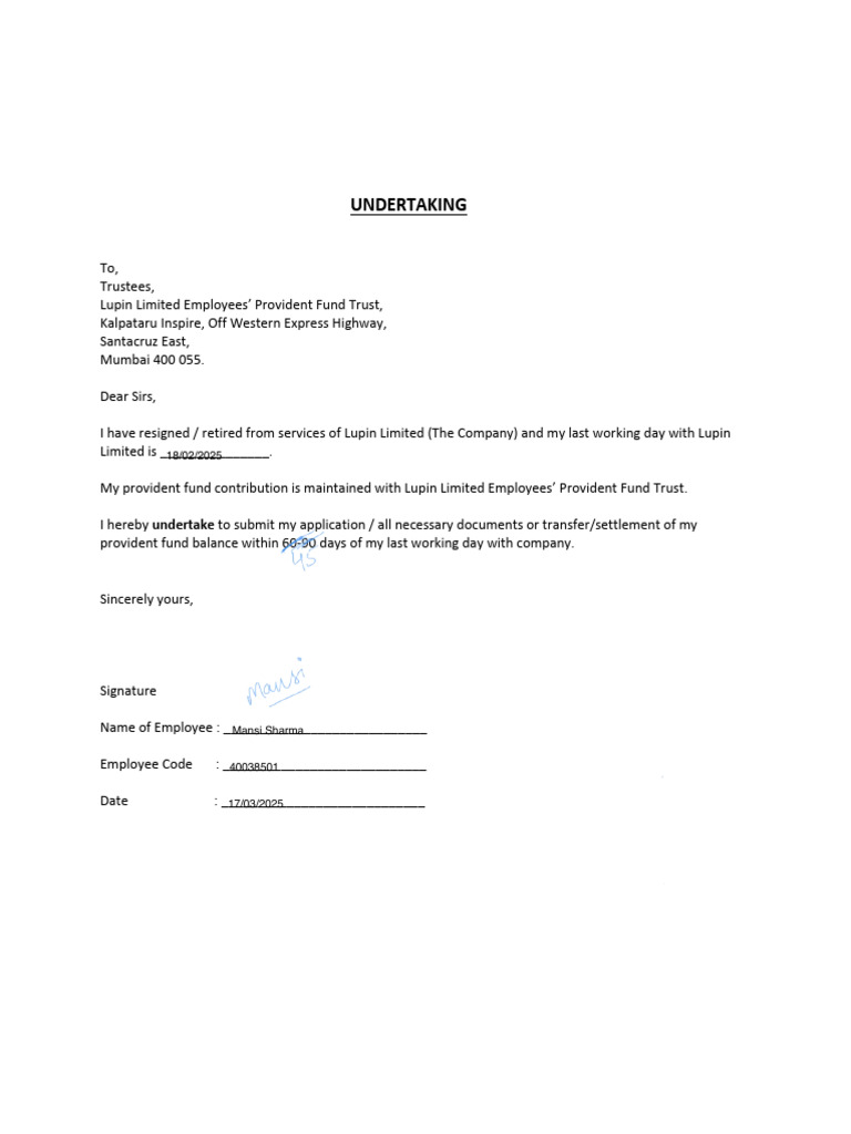 Provident Fund - Undertaking | PDF
