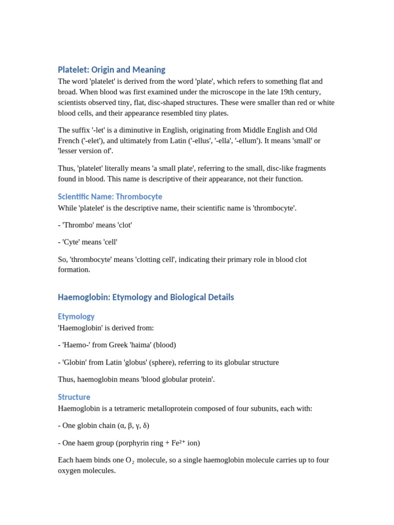 Platelets and Haemoglobin Details | PDF
