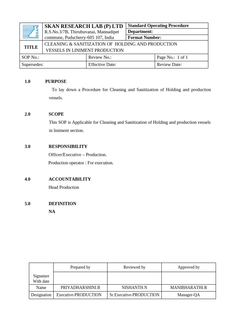 Kenya Ship Chandler Sanitation SOP | PDF