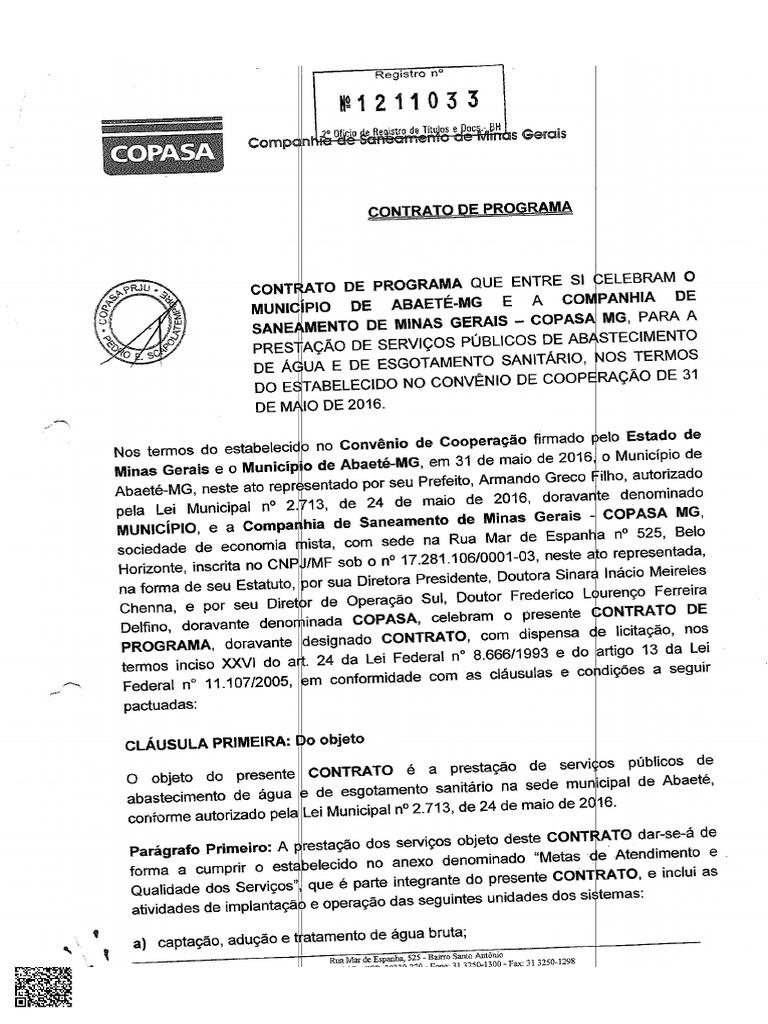 Contrato AbaetÃ© e Copasa | PDF