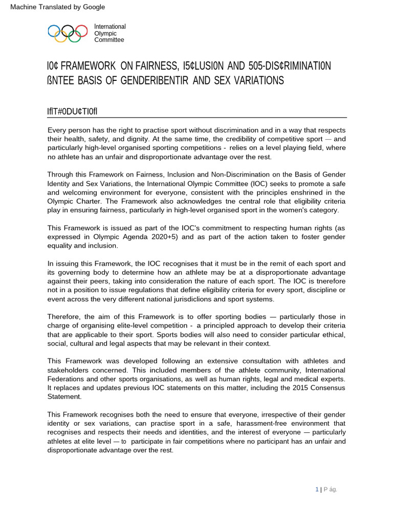 IOC Framework Fairness Inclusion Non Discrimination 2021 | PDF | Sports | Gender