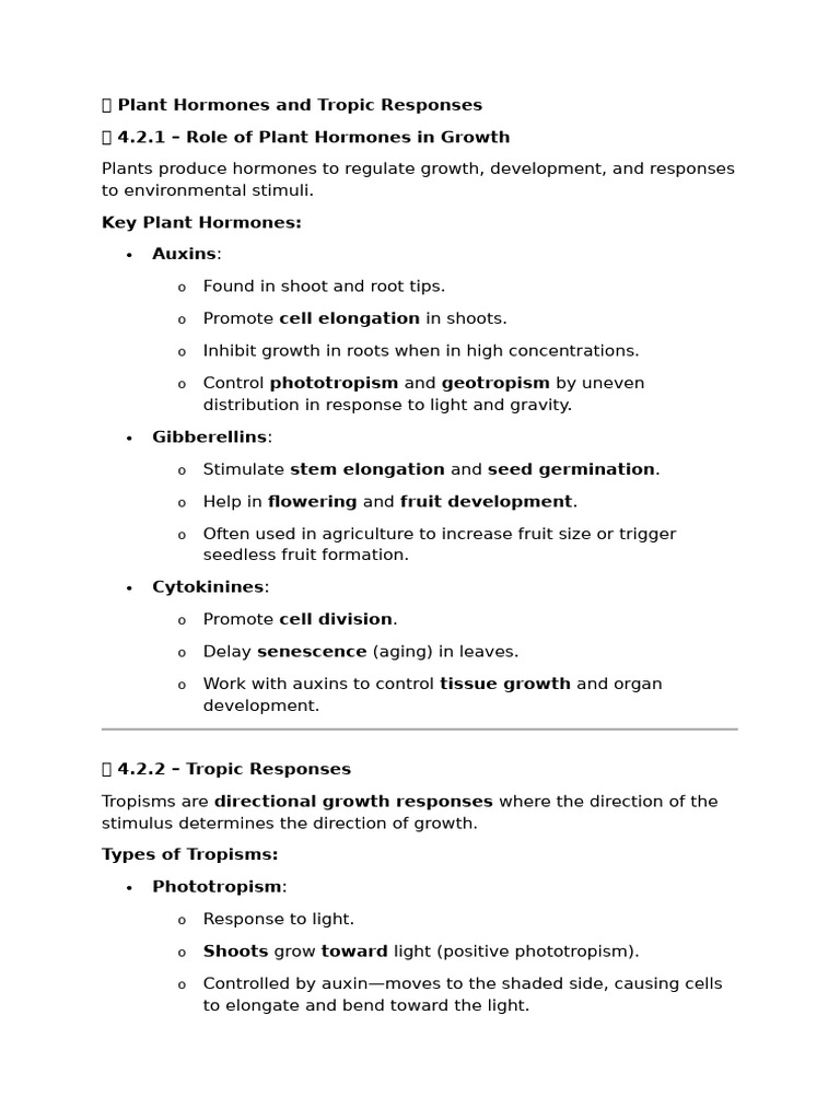 ? Plant Hormones and Tropic Responses | PDF | Auxin | Hormone