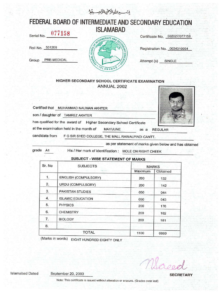 FSC Result Crad | PDF