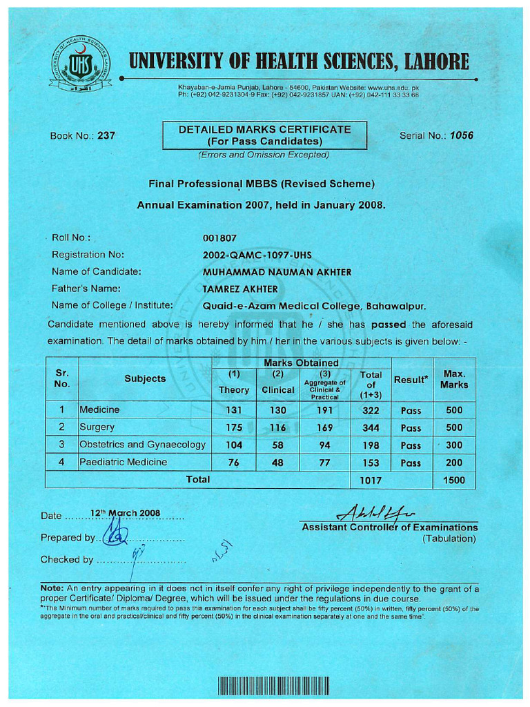 Final Year Result Card | PDF