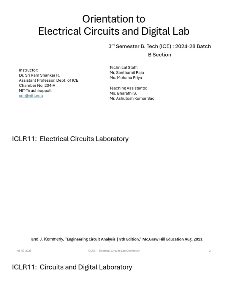 Orientation 08-07-2025 Electrical Circuits Lab | PDF | Electrical Network | Power Supply