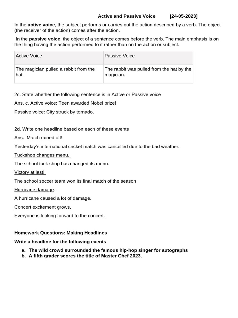 Active and Passive Voice and Making Headlines | PDF