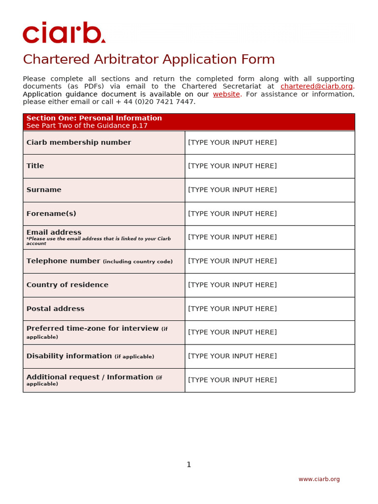 Chartered Arbitrator Application Form | PDF | Arbitral Tribunal ...