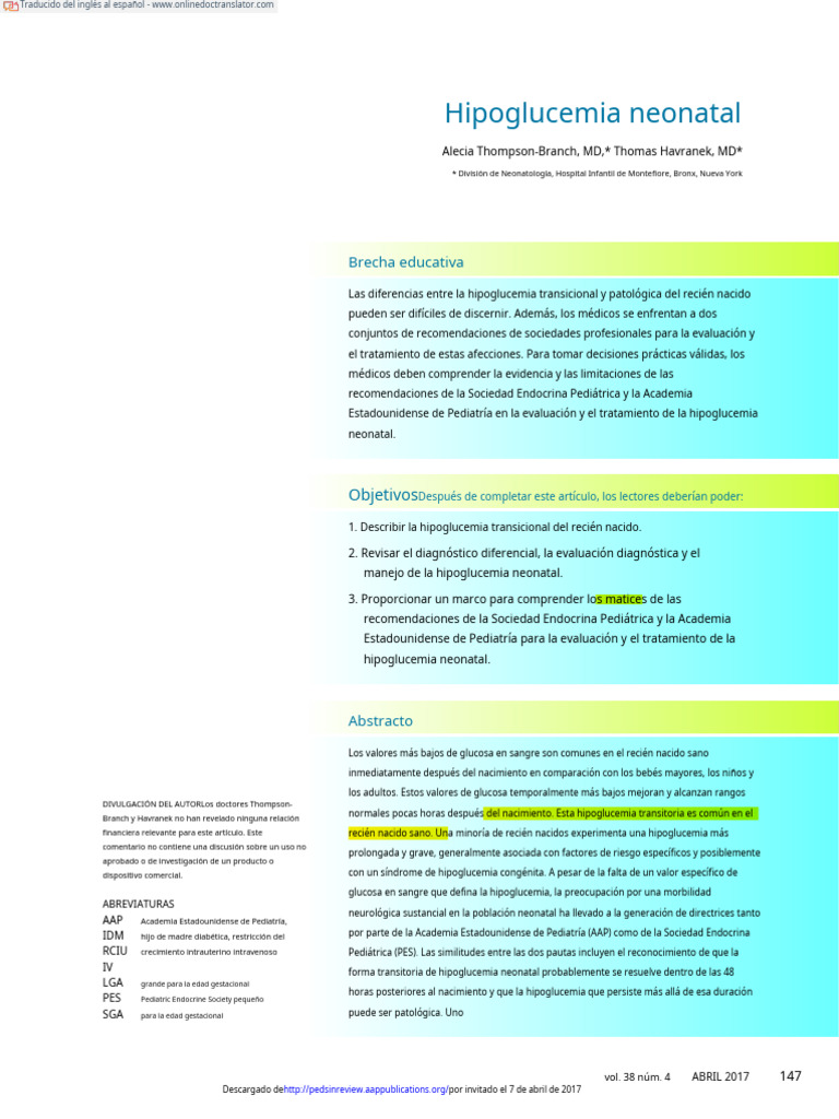Hipoglucemia Neonatal: Diagnóstico y Manejo | PDF | Glucógeno ...
