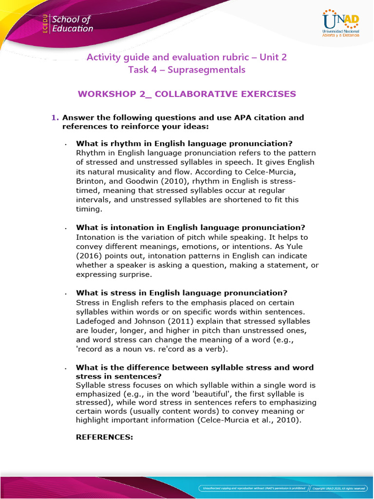 Anexo 2 - Workshop 2 - Collaborative Exercises | PDF | Stress (Linguistics) | Phonetics