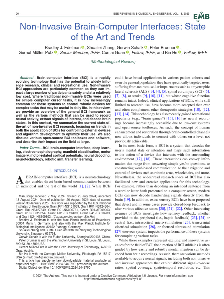 Non-Invasive Brain-Computer Interfaces State of The Art and Trends | PDF ...