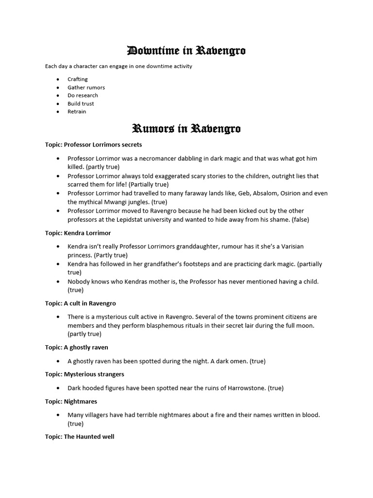 Rumors and Secrets of Ravengro | PDF
