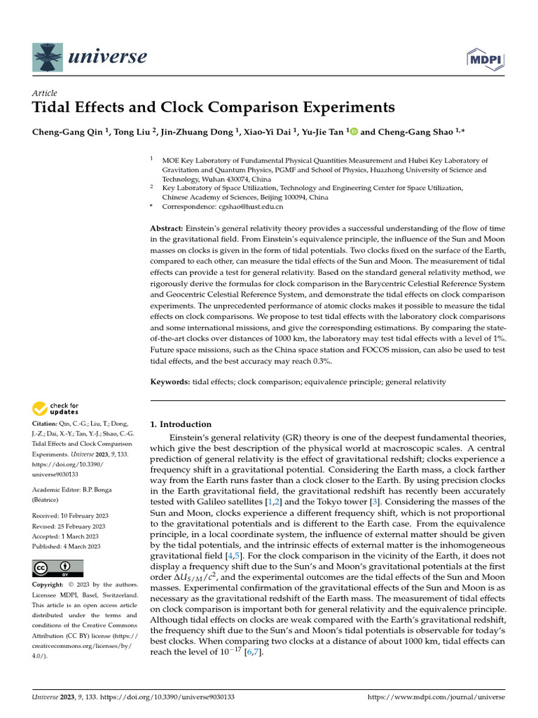 Tidal Effects and Clock Comparison Experiments | PDF | General ...