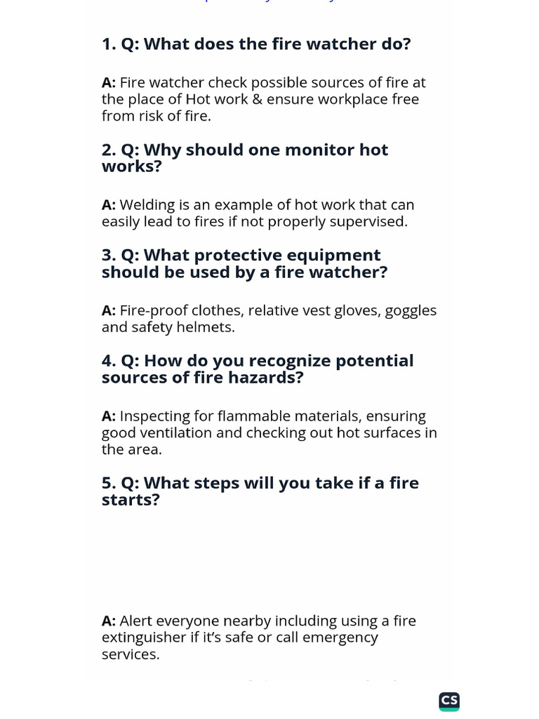 Fire Watcher Question Answer | PDF