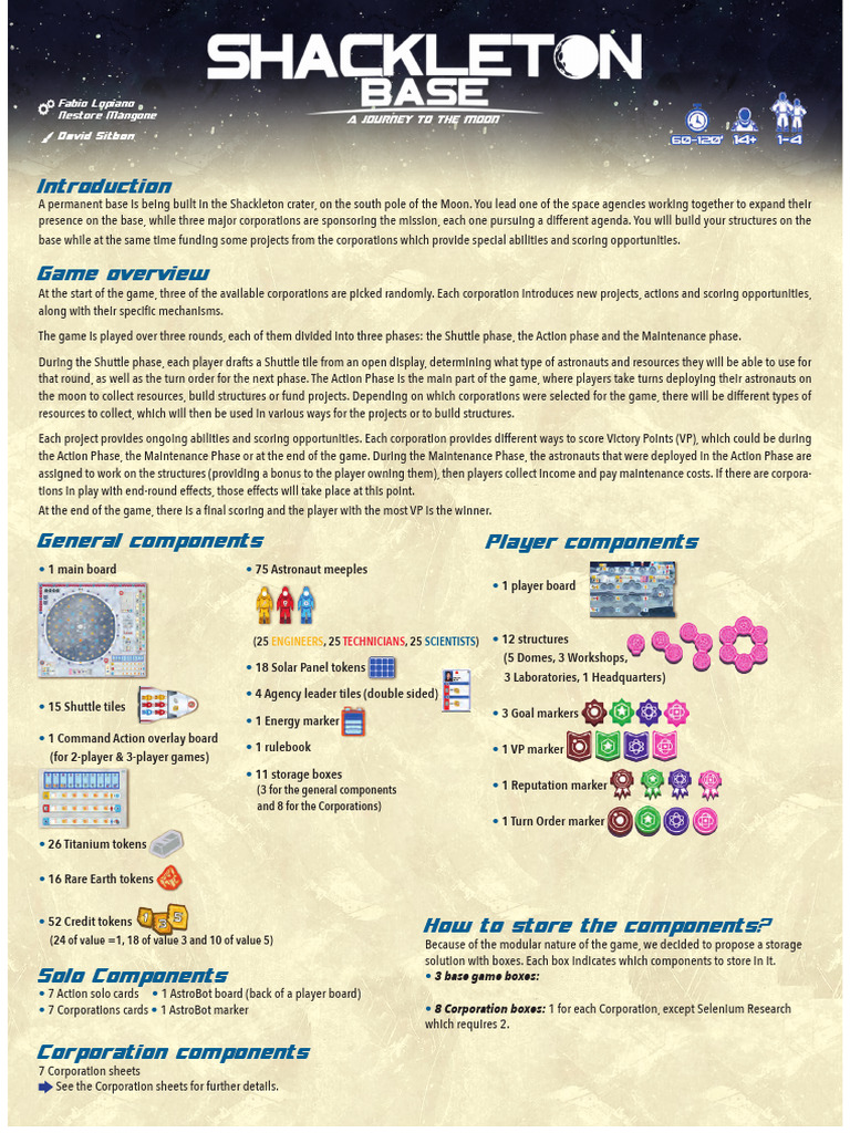 Shackleton Base Game Rules Overview | PDF | Space Shuttle | Moon