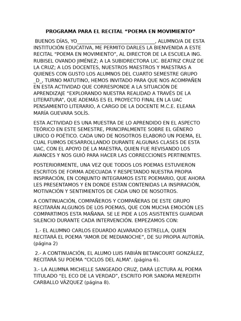 Programa para El Recital 4D Mat | PDF