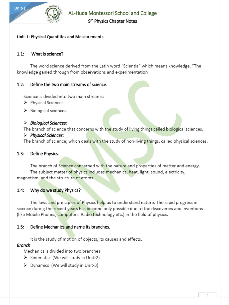 Unit-1 Physical Quantities and Measurements | PDF | Quantity ...