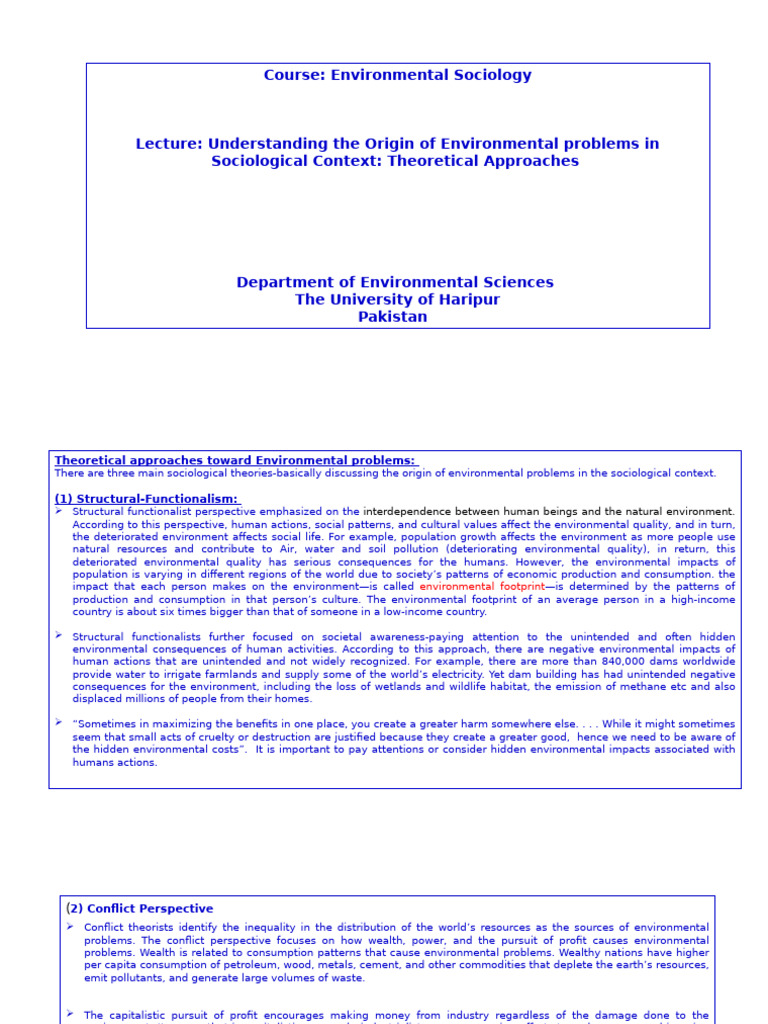 Lecture Understanding The Origin of Environmental Problems | PDF ...