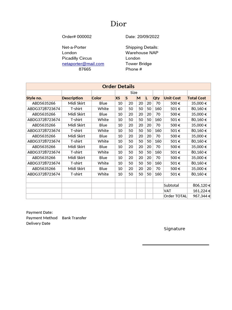 Purchase Order Sheet | PDF