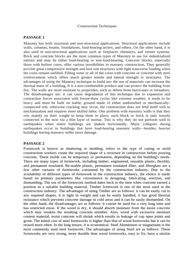 Construction Techniques | PDF | Masonry | Concrete