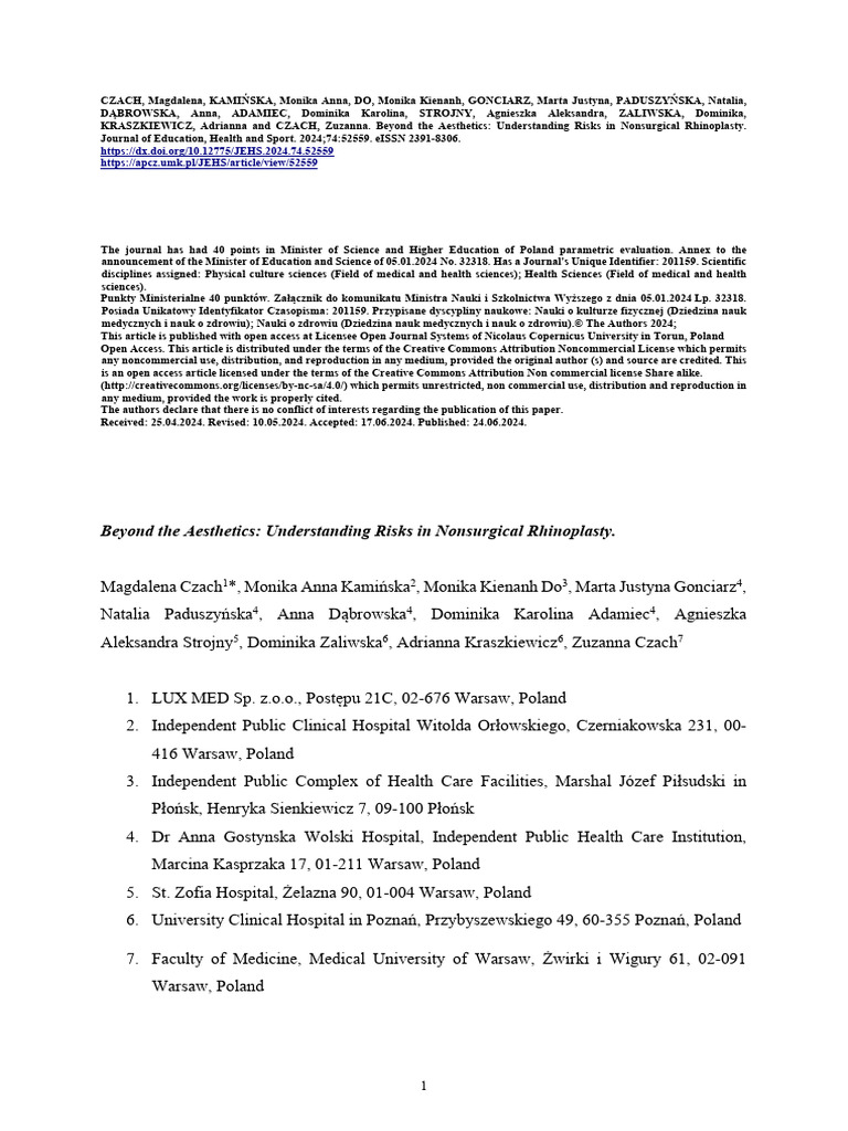 Beyond The Aesthetics Understanding Risk | PDF | Human Nose | Ischemia