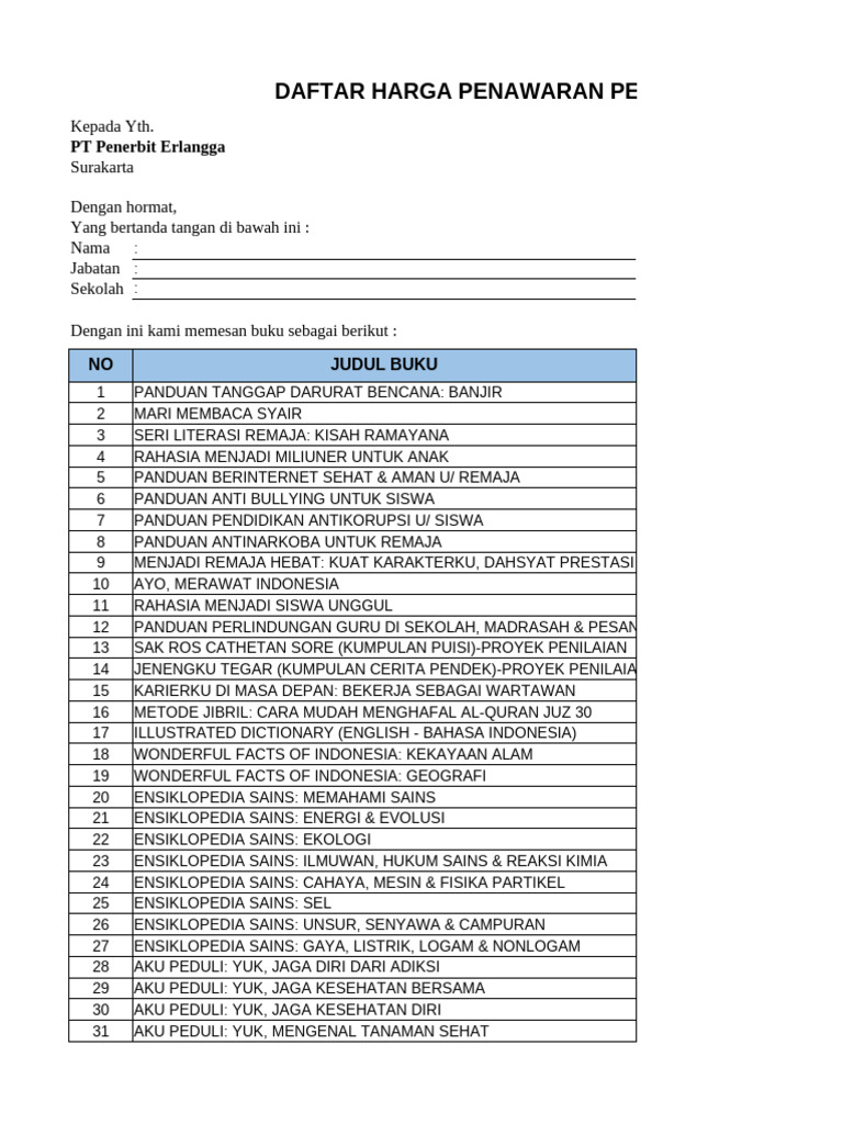 Rab Harga Buku Literasi Erlangga 2025 | PDF
