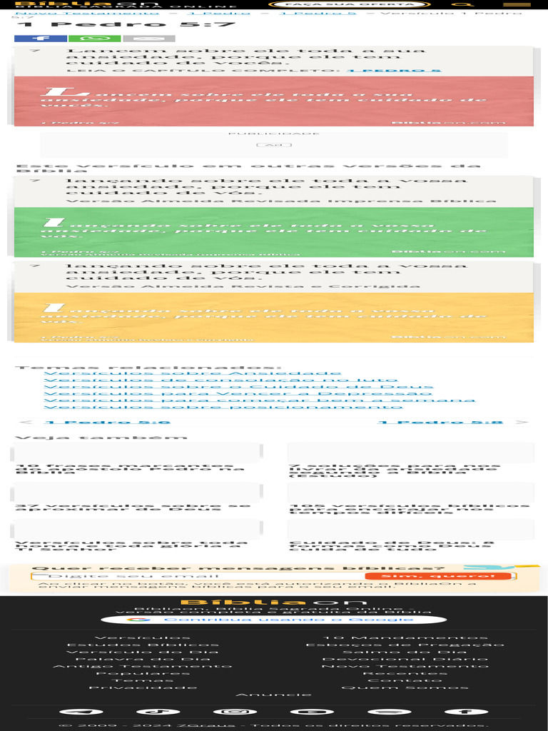 1 Pedro 57 Lançando Sobre Ele Toda Vossa Ansiedade Bíblia Pdf