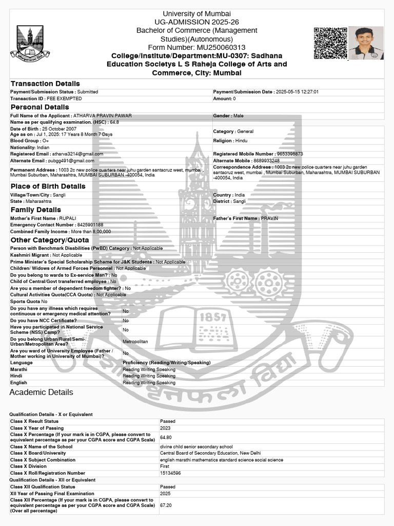Mumbai University UG Admission 2025-26 | PDF | Mumbai