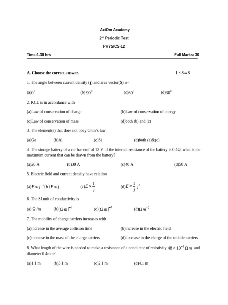 q.paper.12.AxiOm Academy. | PDF | Electrical Resistivity And ...