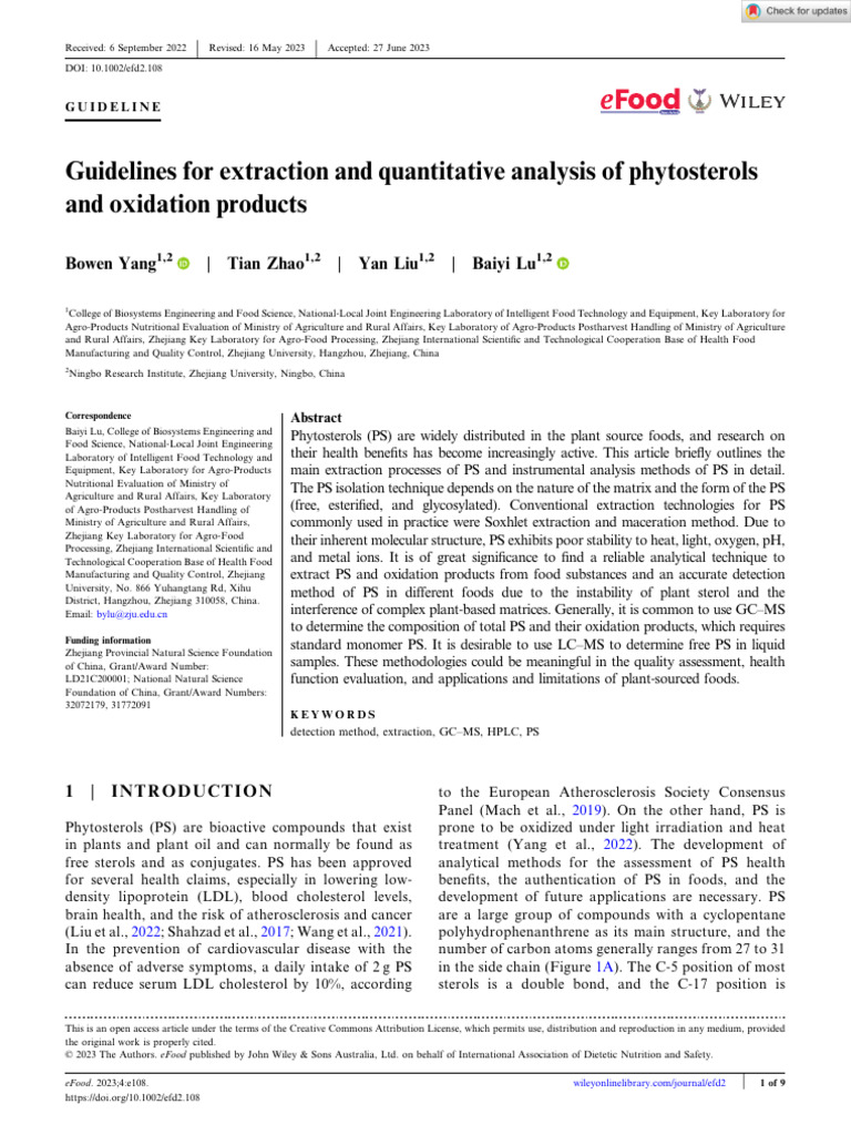EFood - 2023 - Yang - Guidelines For Extraction and Quantitative Analysis of Phytosterols and ...
