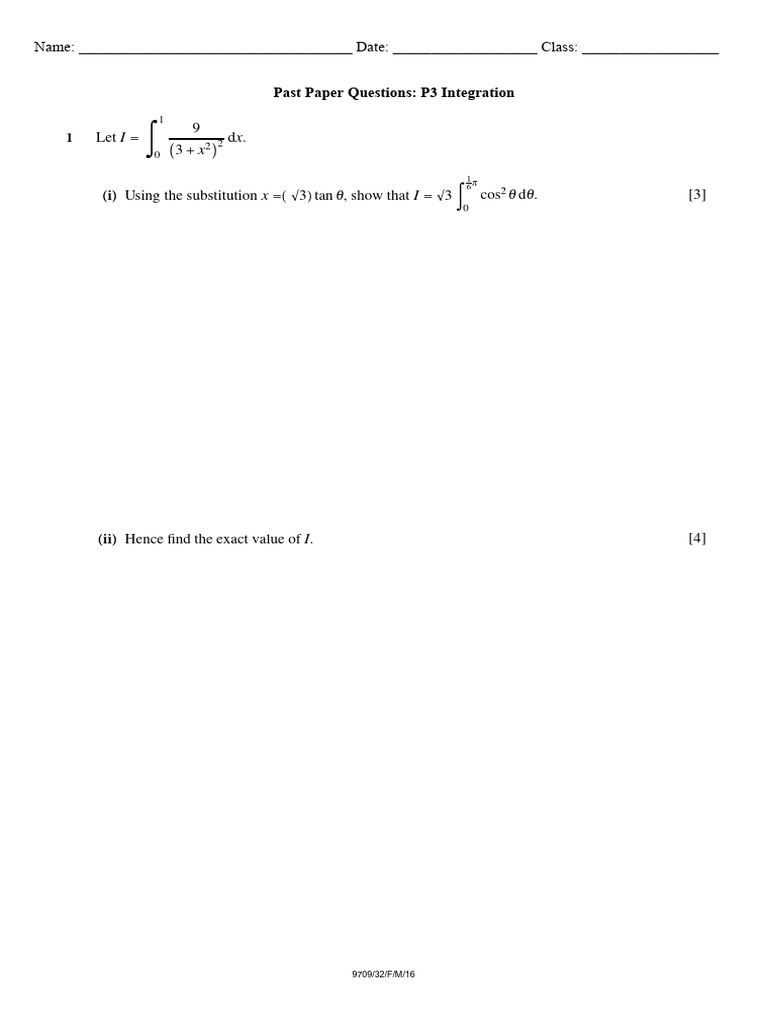 P3 Integration Past Paper Questions | PDF | Elementary Mathematics | Numbers