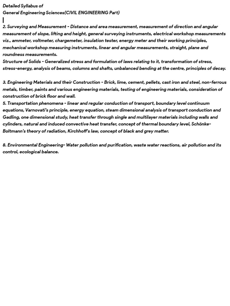 Detailed Syllabus of - General Engineering Sciences (CIVIL ENGINEERING Part) | PDF